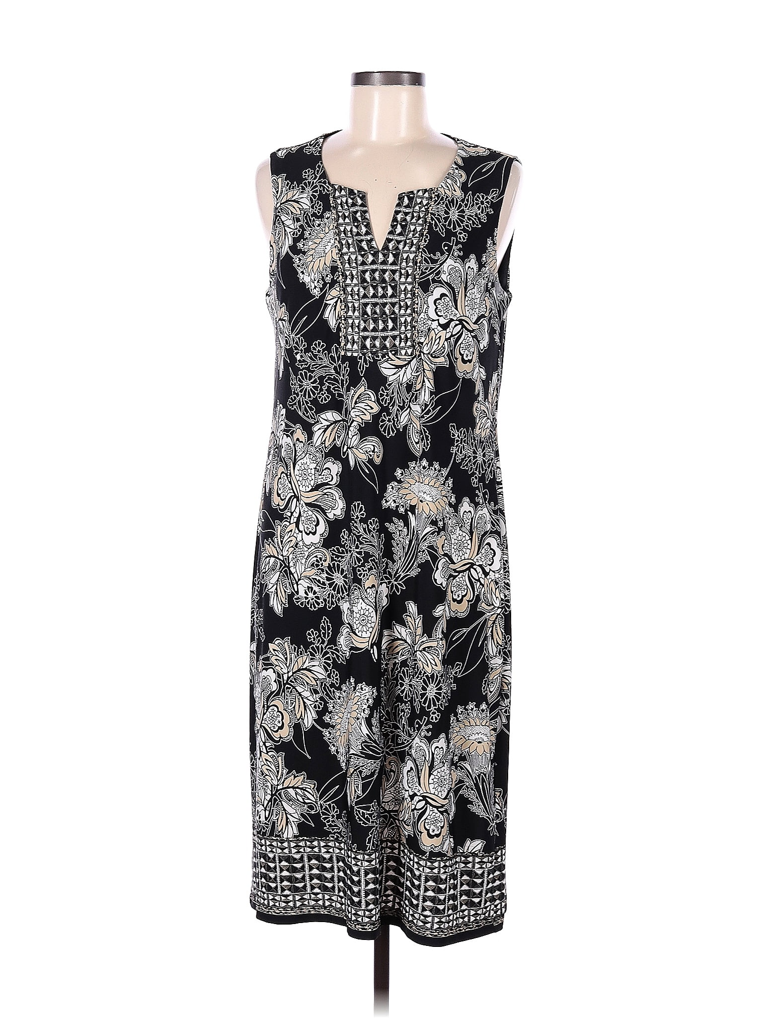 JM Collection 100% Polyester Floral Multi Color Black Casual Dress Size ...