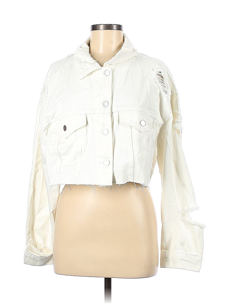 Pol Solid White Denim Jacket Size M - 65% off | thredUP