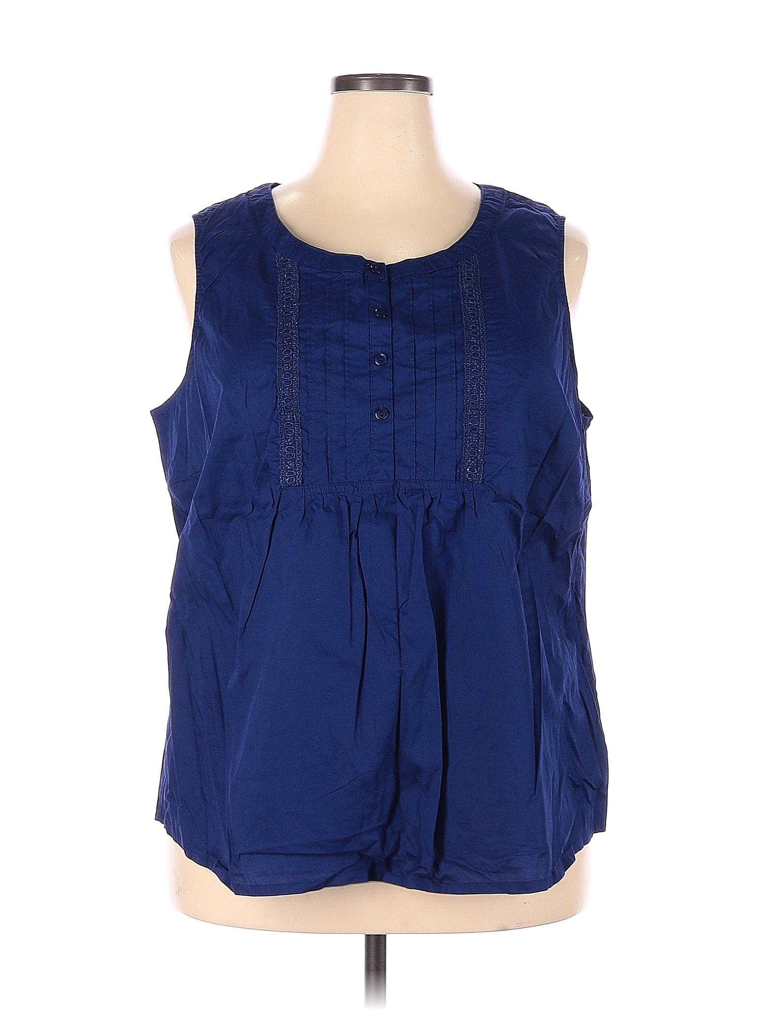 Basic Editions 100% Cotton Blue Sleeveless Blouse Size 2X (Plus) - 36% ...