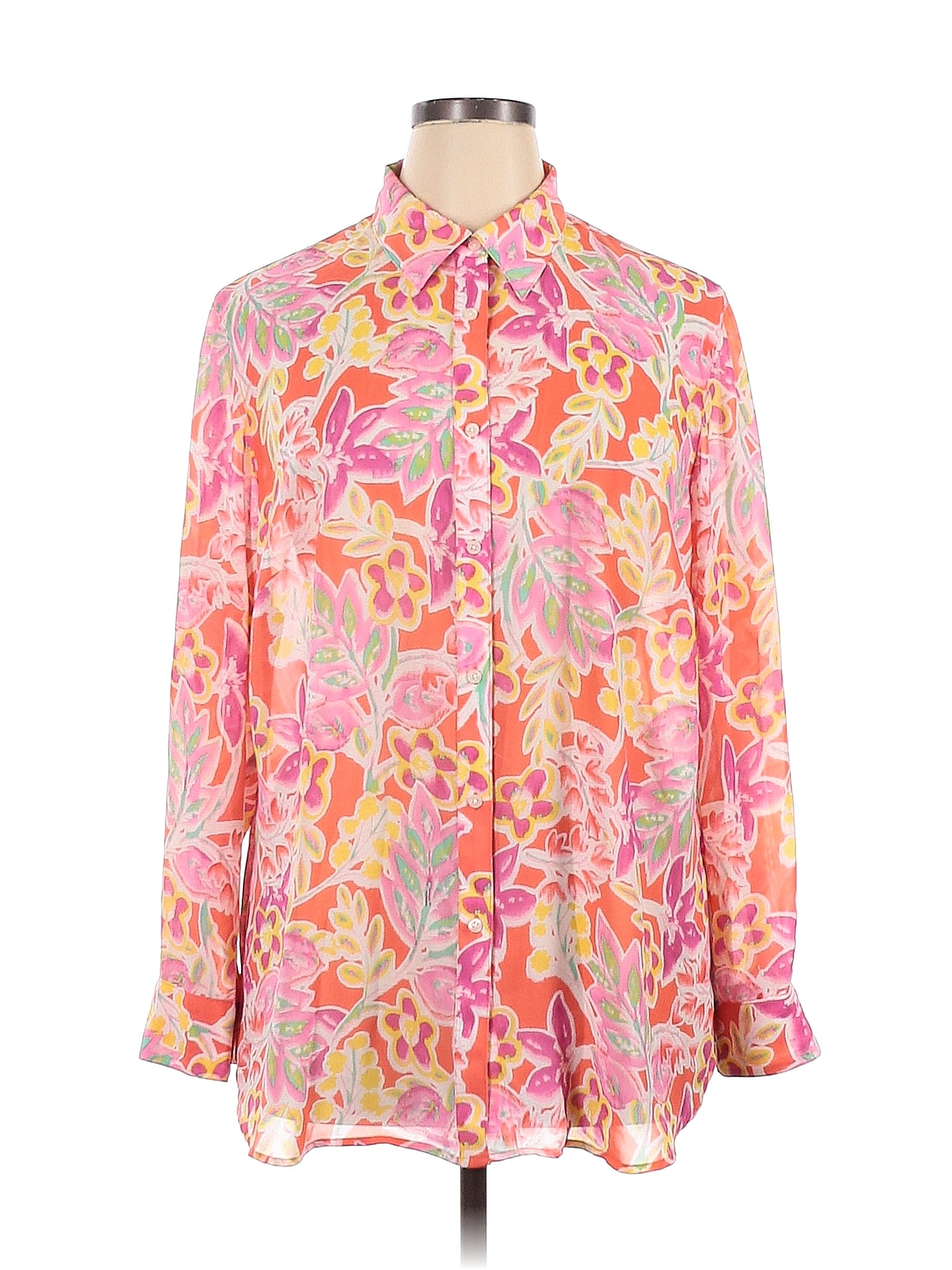 Chaps 100 Polyester Pink Long Sleeve Blouse Size 1x Plus 60 Off