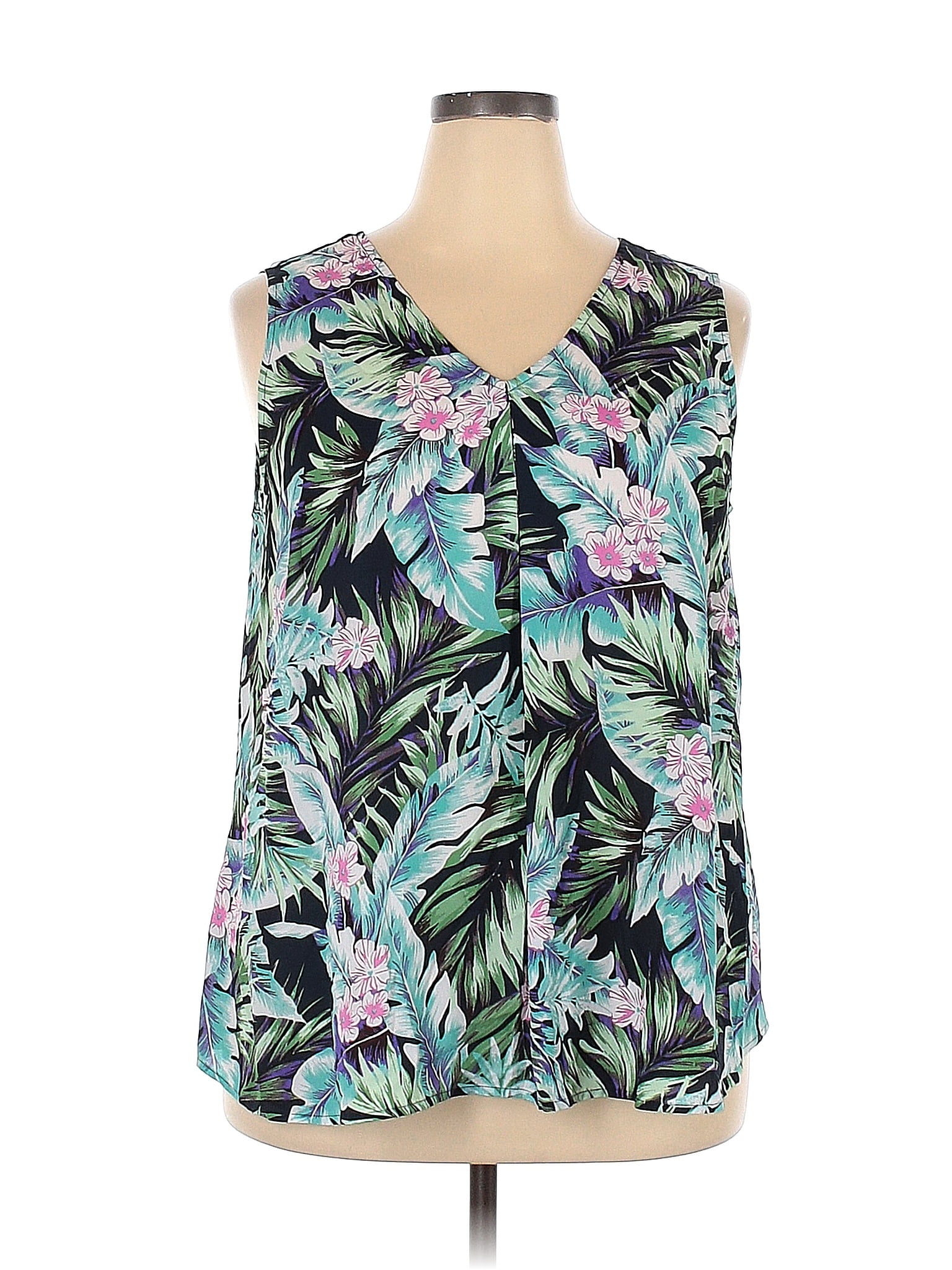 Violet And Claire 100 Polyester Tropical Blue Sleeveless Blouse Size 2x