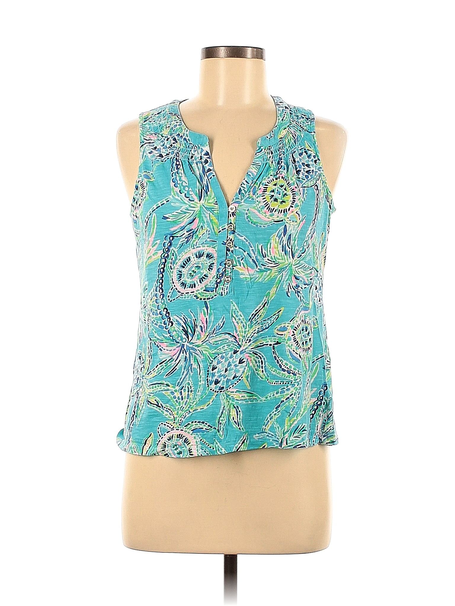 Lilly Pulitzer 100 Cotton Tropical Blue Sleeveless Henley Size M 62