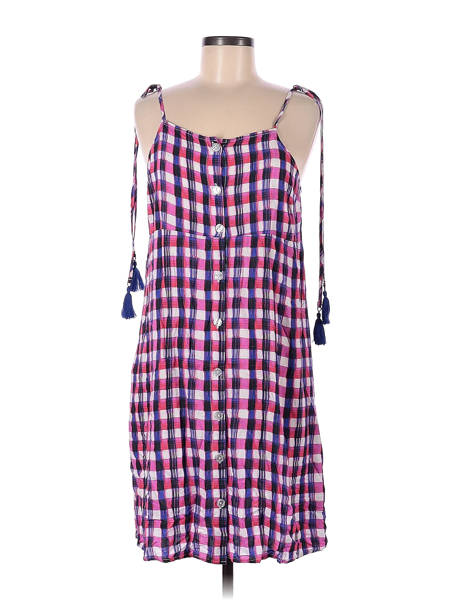 Anthropologie 100 Rayon Checkered Gingham Multi Color Pink Sleeveless