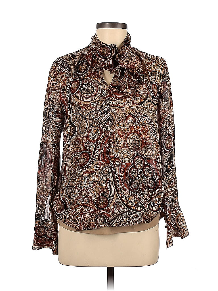 Talbots 100% Silk Paisley Baroque Print Batik Brocade Brown Tan Long ...