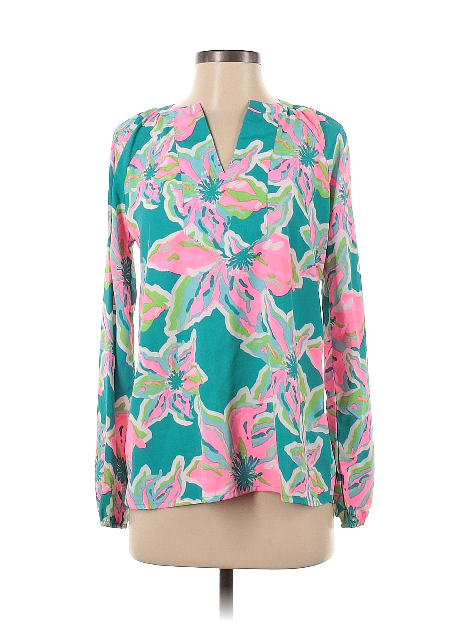 Southern Frock 100 Polyester Teal Long Sleeve Blouse Size M 78 Off