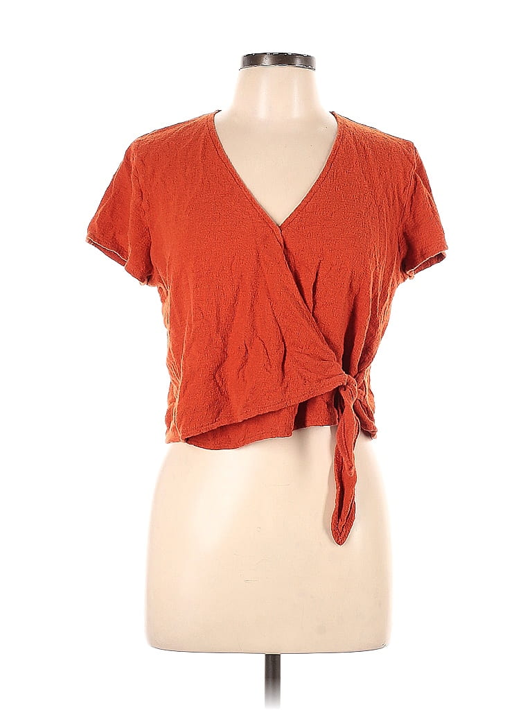 Texture And Thread Madewell 100 Cotton Orange Short Sleeve Blouse Size L