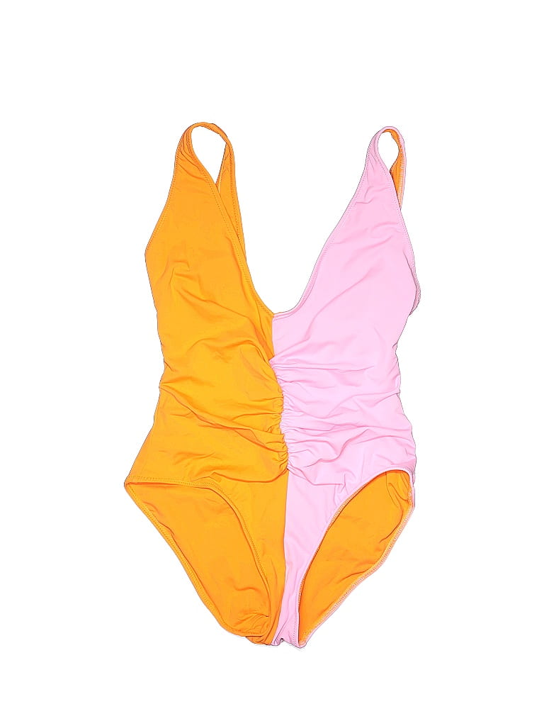 Solid And Striped Solid Multi Color Orange One Piece Swimsuit Size M 65