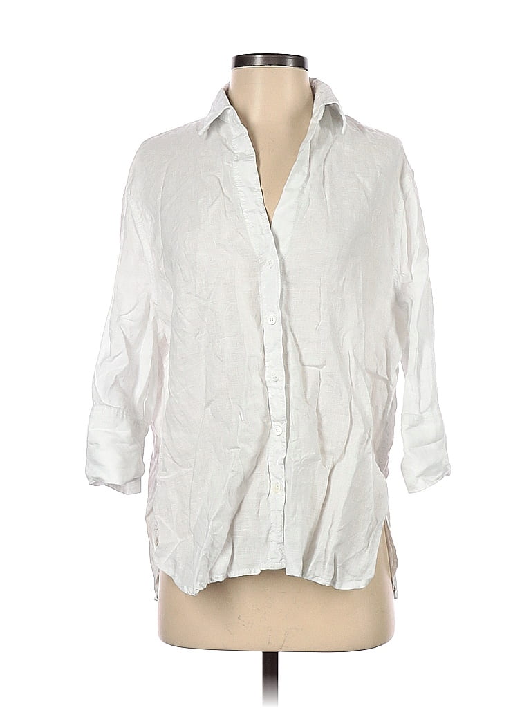 Zara 100% Linen Tropical White Long Sleeve Button-Down Shirt Size S - 41% off | ThredUp