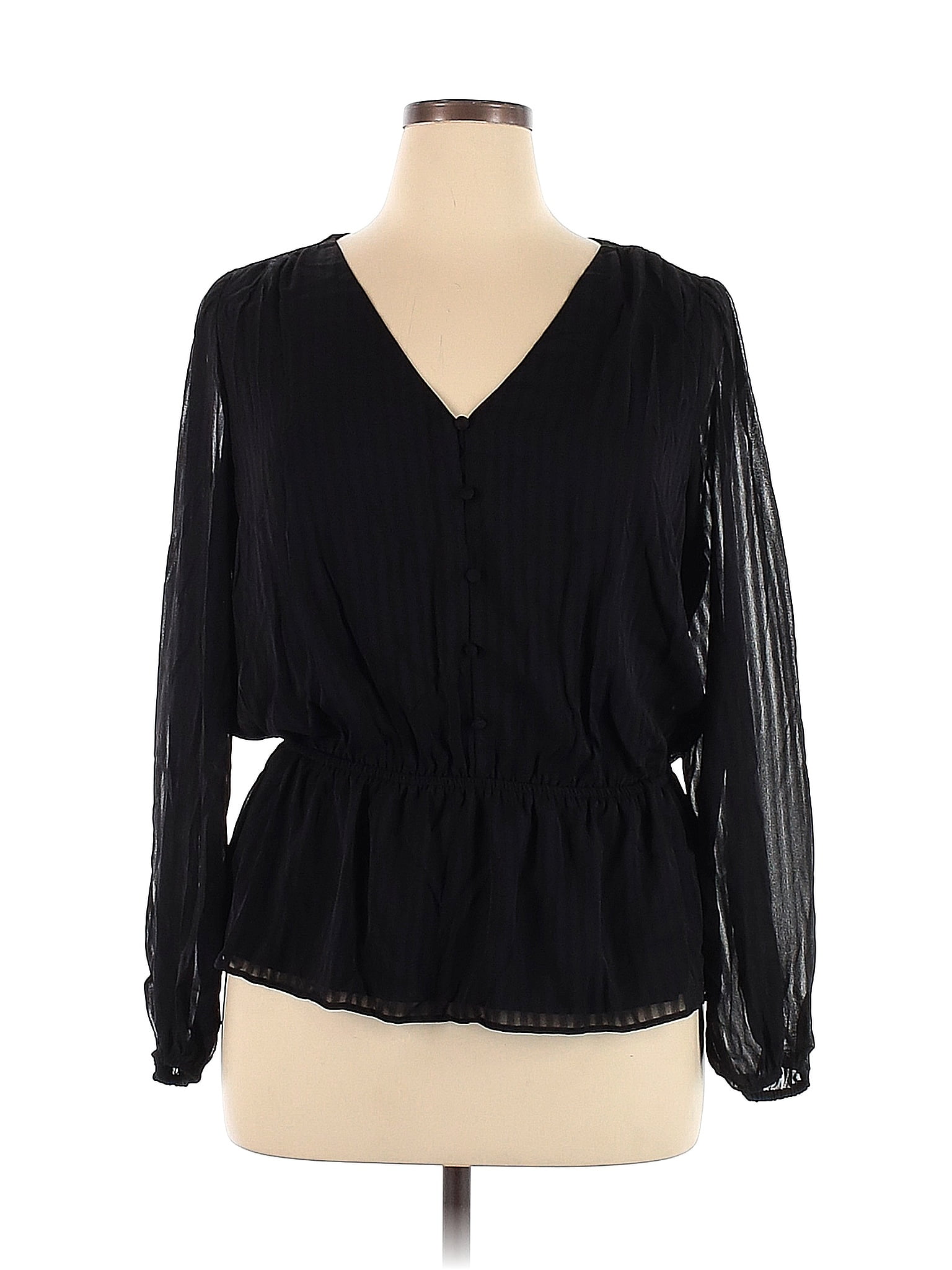 Nine West 100 Polyester Solid Black Long Sleeve Blouse Size Xl 86