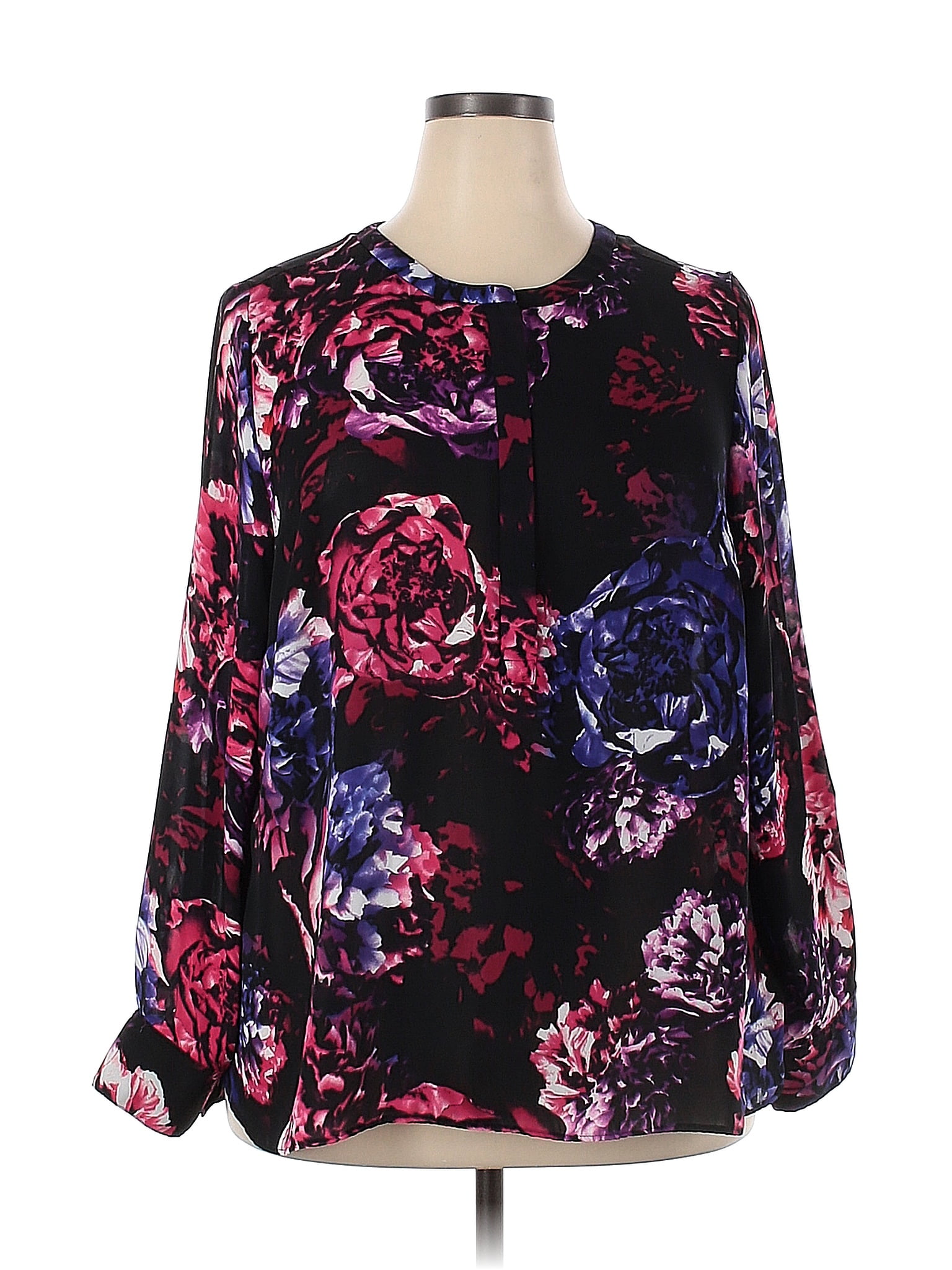 Apt. 9 100% Polyester Color Block Floral Black Long Sleeve Blouse Size ...
