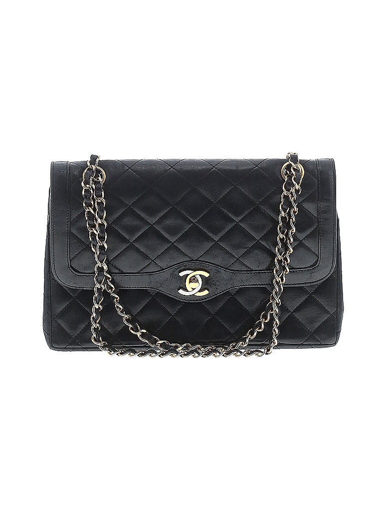 Chanel 100% Leather Solid Black Vintage Classic Small Double Flap Bag ...