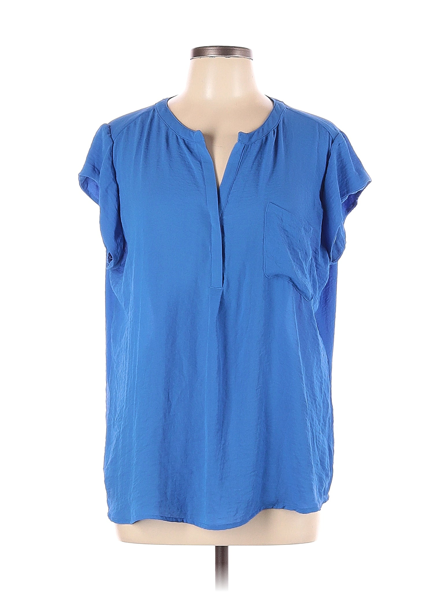 Liz Claiborne 100 Polyester Blue Short Sleeve Blouse Size Xl 64 Off