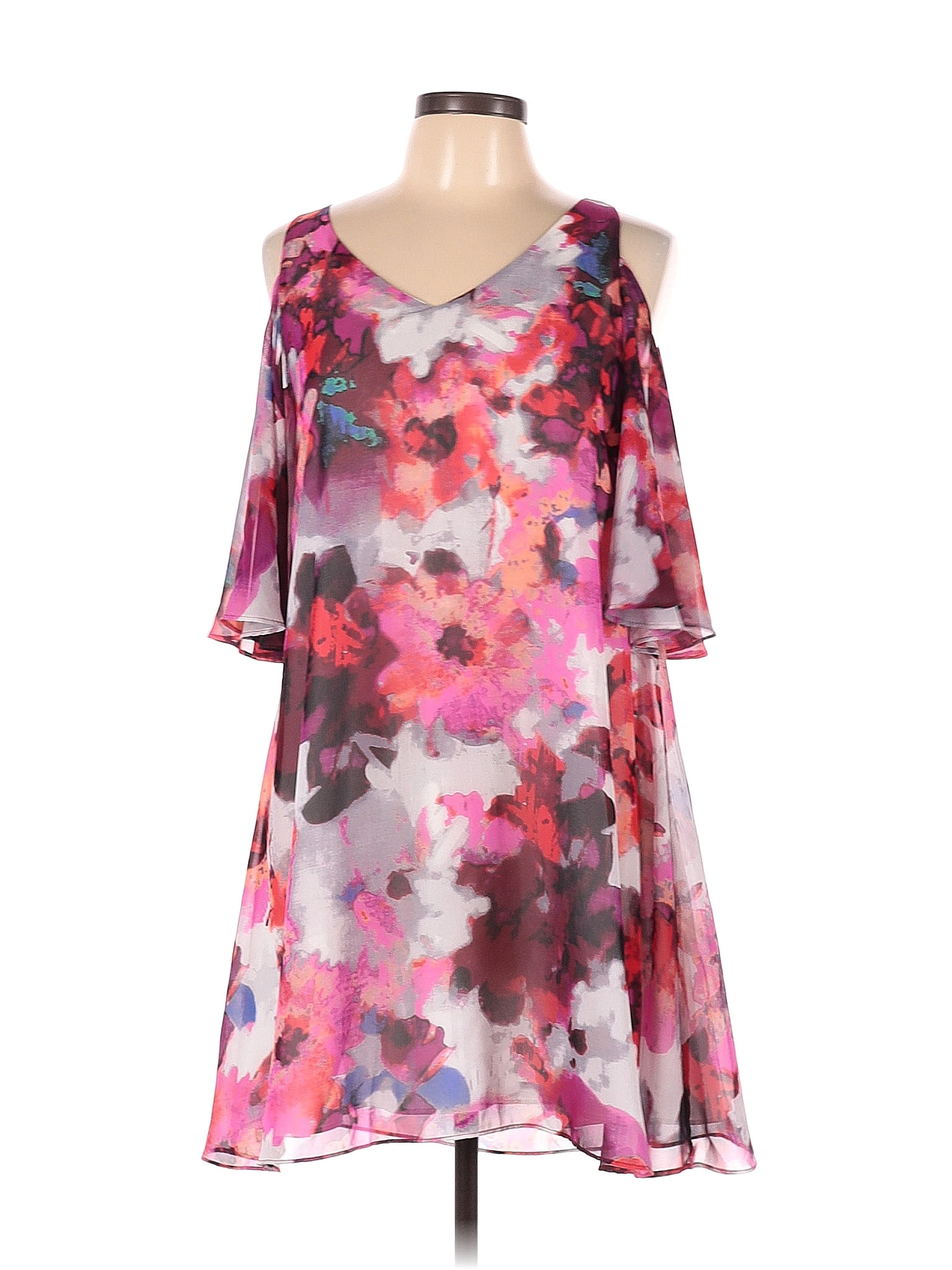 Maggy London 100 Polyester Floral Multi Color Pink Casual Dress Size 6