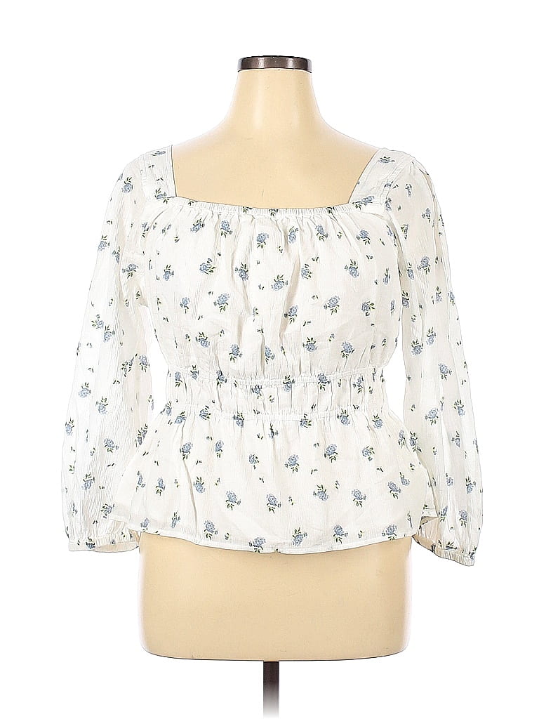 Free Assembly 100% Cotton Floral White 3/4 Sleeve Blouse Size XL - 50% ...