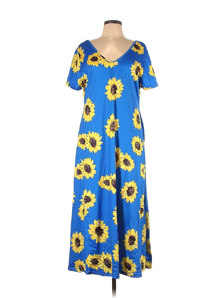 Unbranded Floral Blue Casual Dress Size L 60 Off Thredup