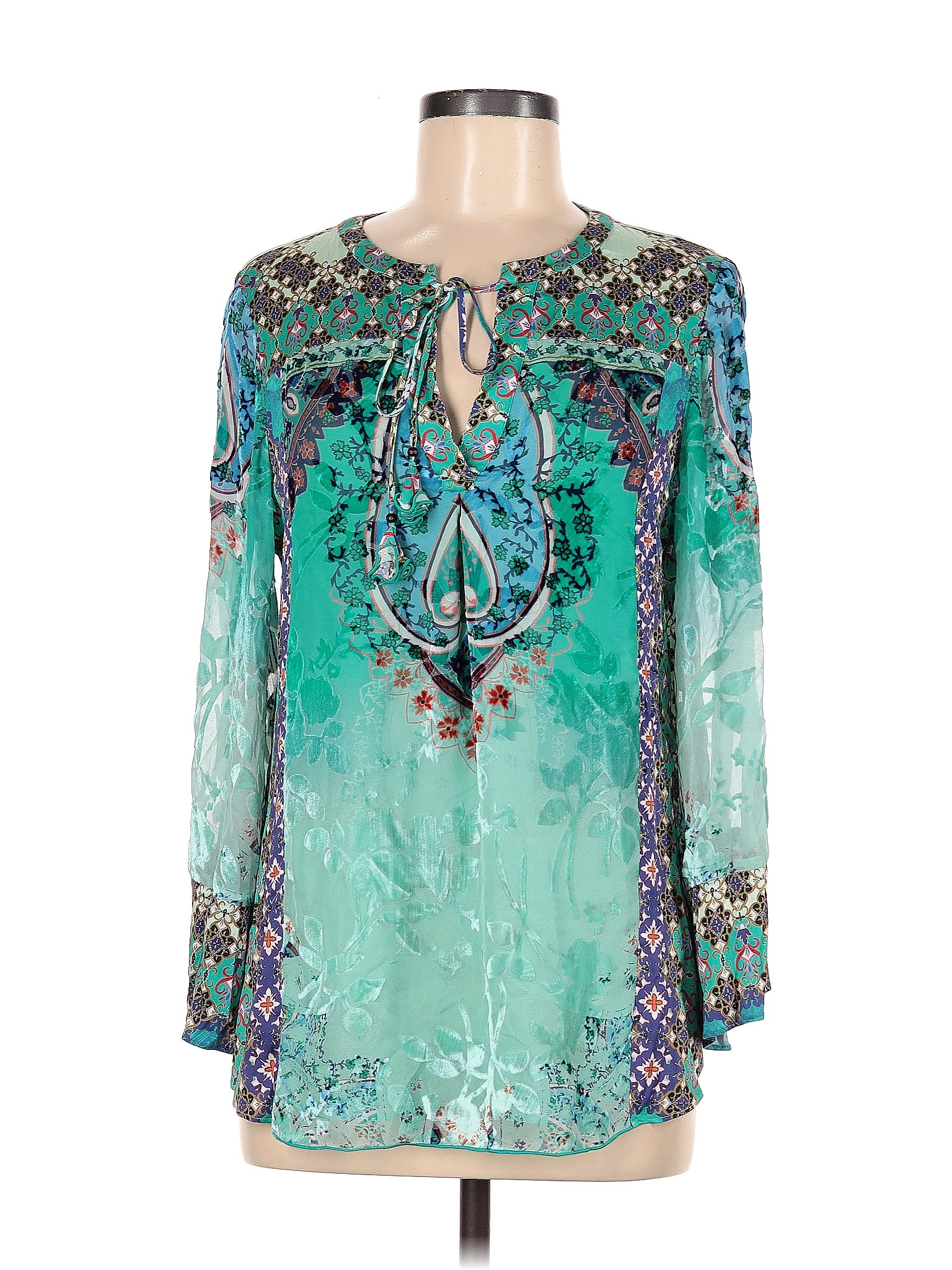Hale Bob 100% Polyester Paisley Teal Long Sleeve Top Size M - 79% off ...