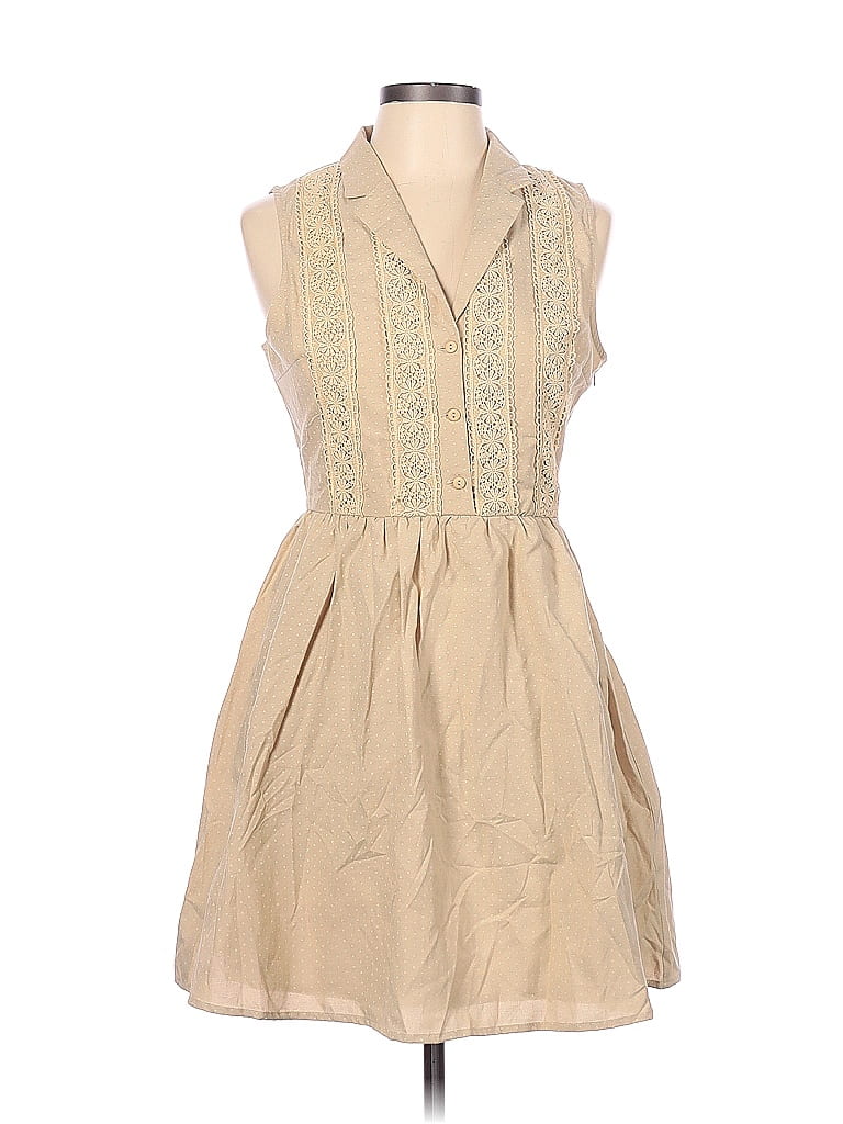 Doe & Rae Solid Tan Casual Dress Size L - 71% off | thredUP