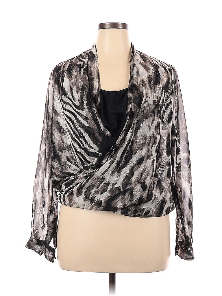 Jennifer Lopez 100% Polyester Multi Color Silver Long Sleeve Blouse ...