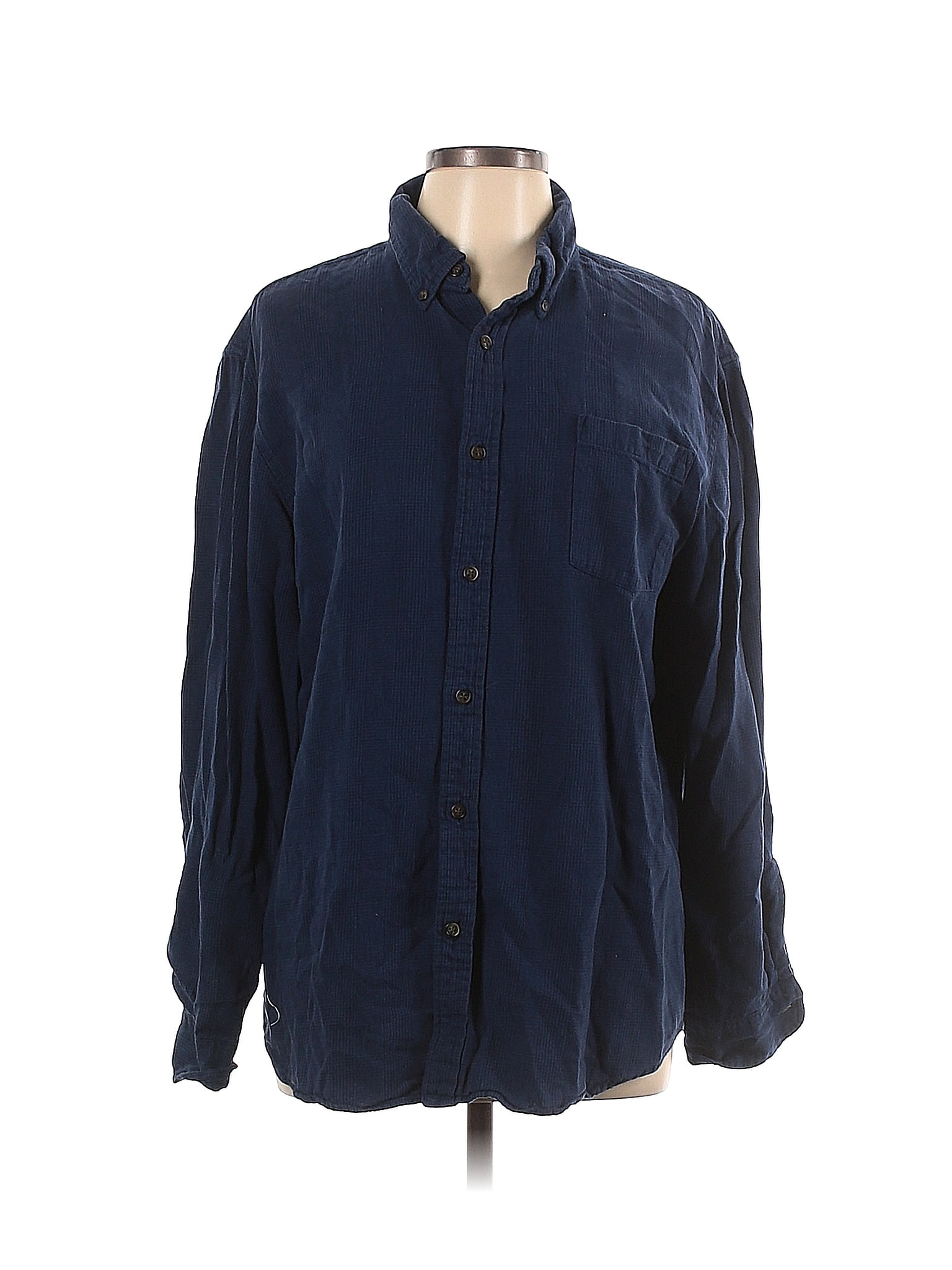 St. John's Bay 100% Cotton Solid Navy Blue Long Sleeve Button-Down Shirt Size L - 55% off | thredUP