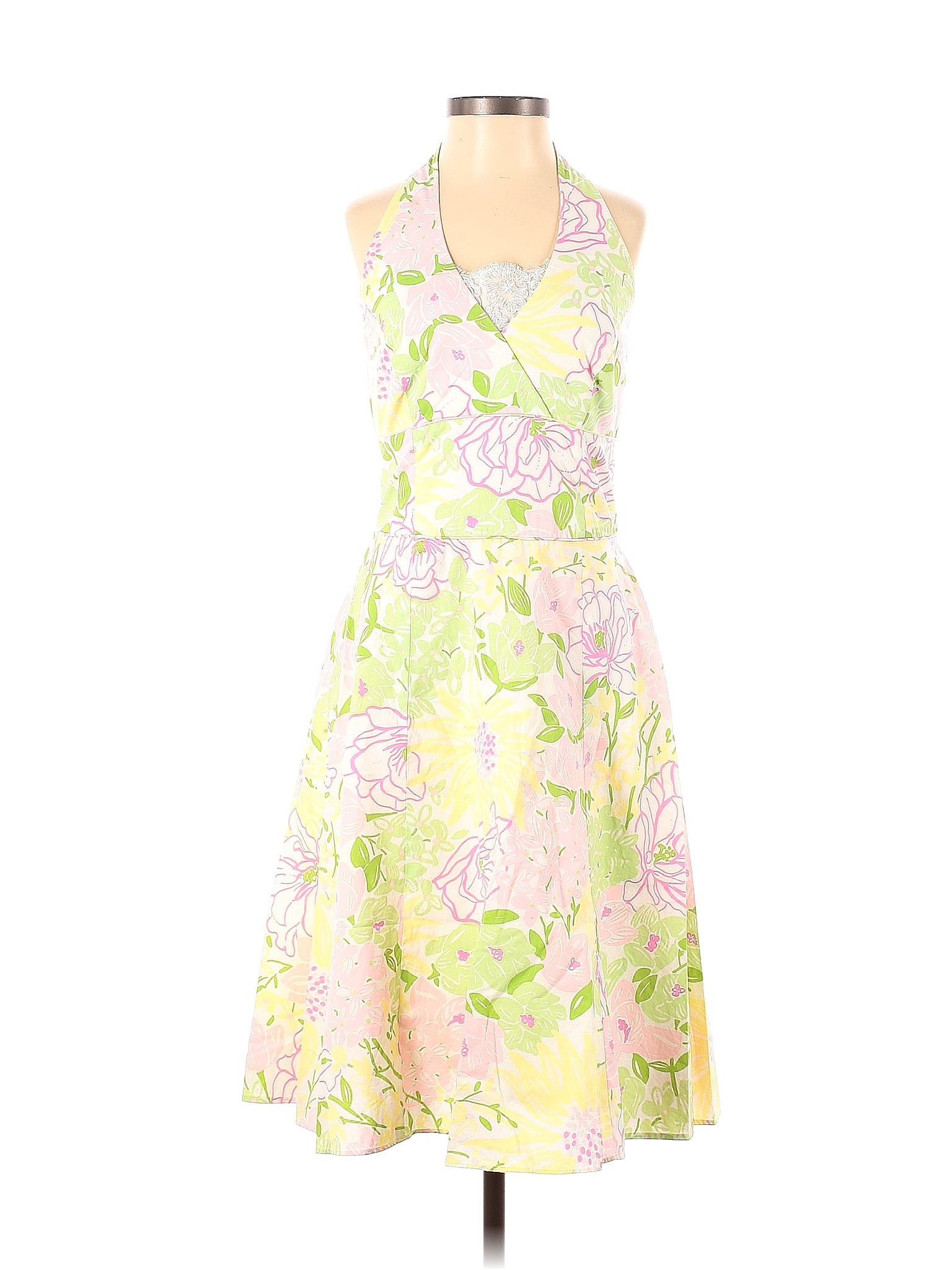 Lilly Pulitzer 100 Cotton Floral Multi Color Yellow Casual Dress Size