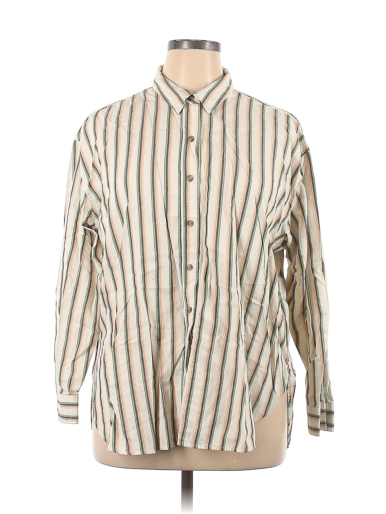 Universal Thread 100% Cotton Stripes Ivory Long Sleeve Button-Down ...