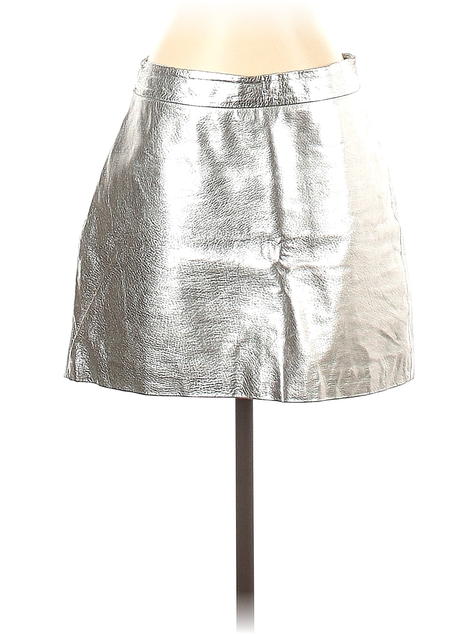 Zara 100% Leather Solid Metallic Silver Leather Skirt Size M - 48% off ...