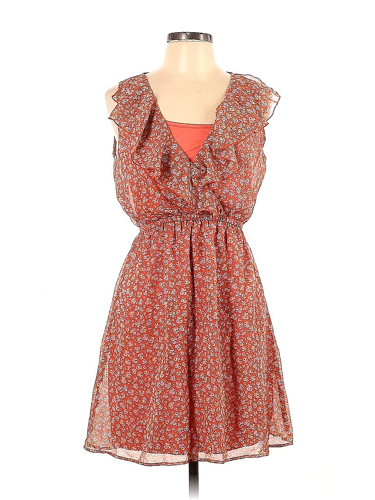 Love Delirious Los Angeles 100 Polyester Floral Orange Casual Dress