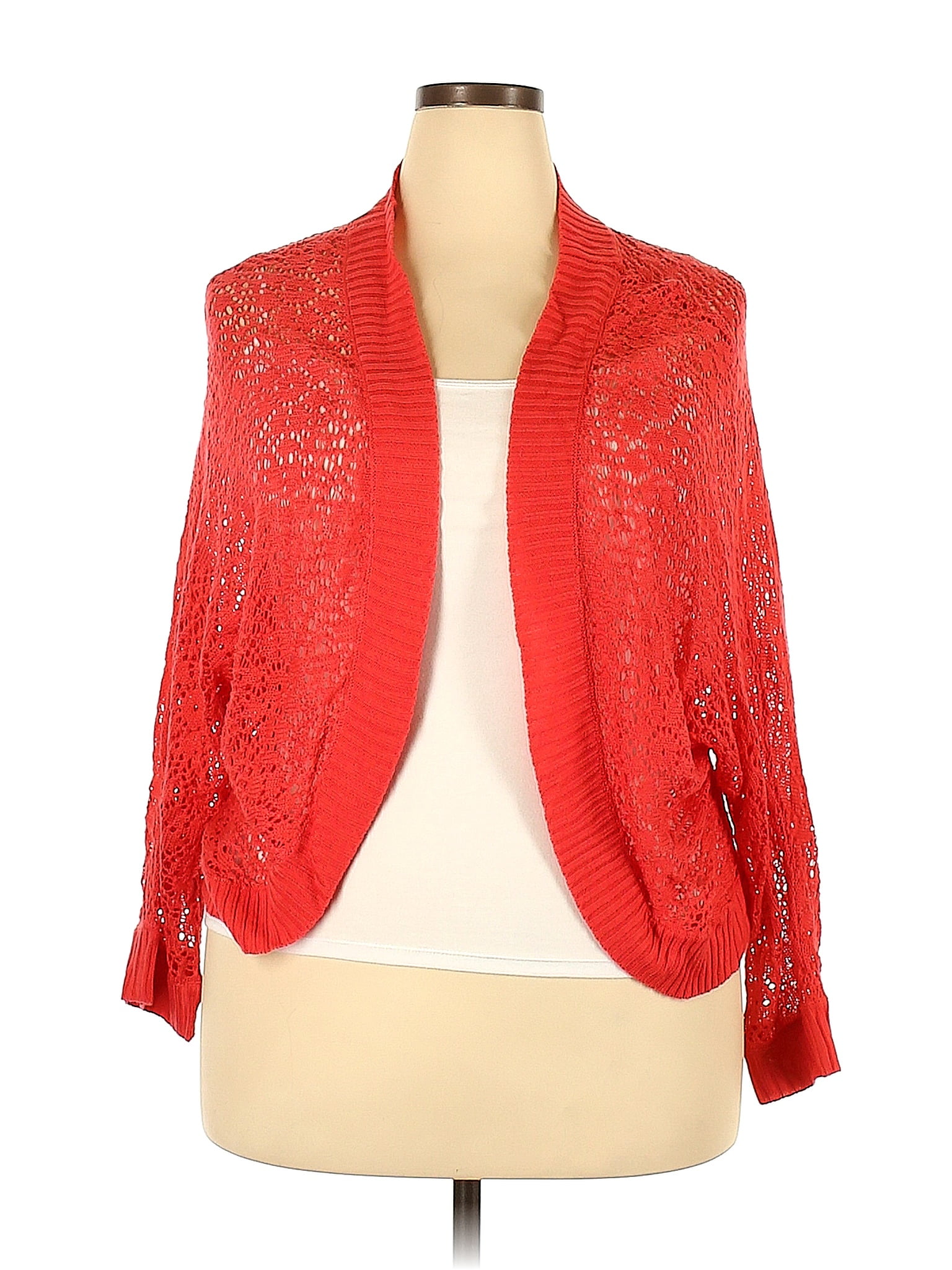 Avenue 100% Acrylic Color Block Solid Red Cardigan Size 22 - 24 Plus ...