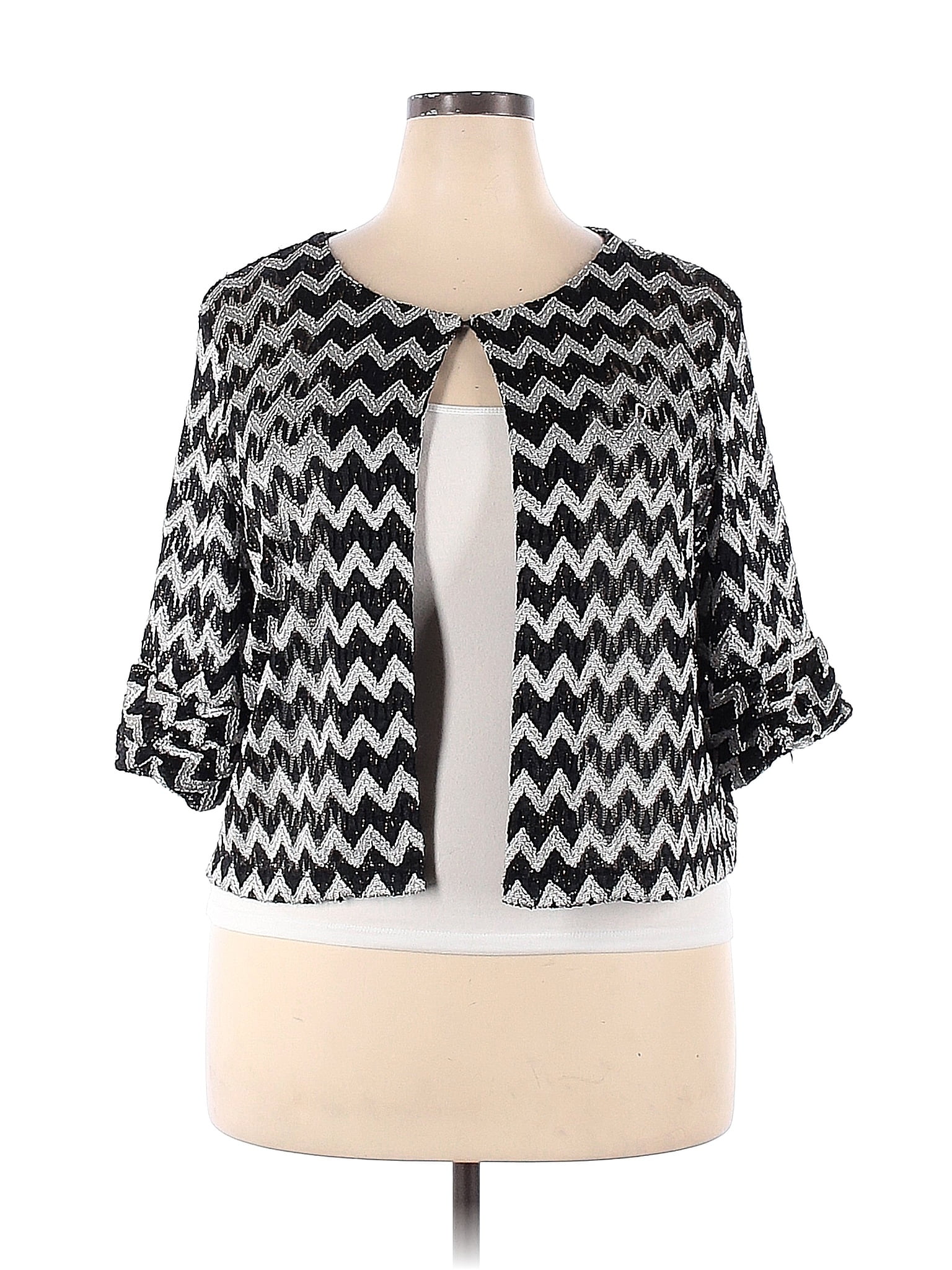 Perceptions Woman Chevron-herringbone Color Block Black Cardigan Size ...
