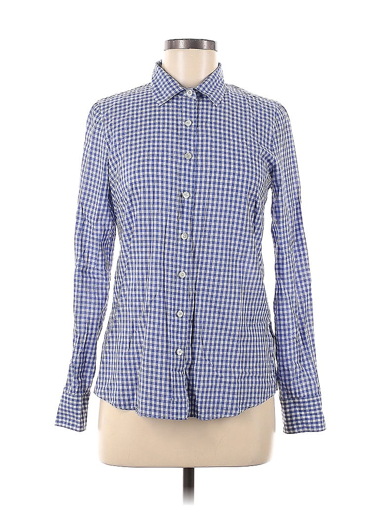 J.Crew 100% Cotton Houndstooth Checkered-gingham Blue Long Sleeve Button-Down Shirt Size 4 - 88% ...