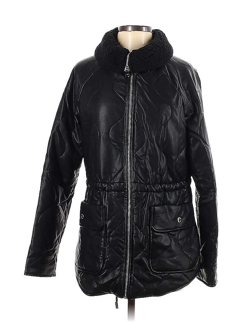Kenneth Cole New York 100% Polyurethane Solid Black Faux Leather Jacket ...