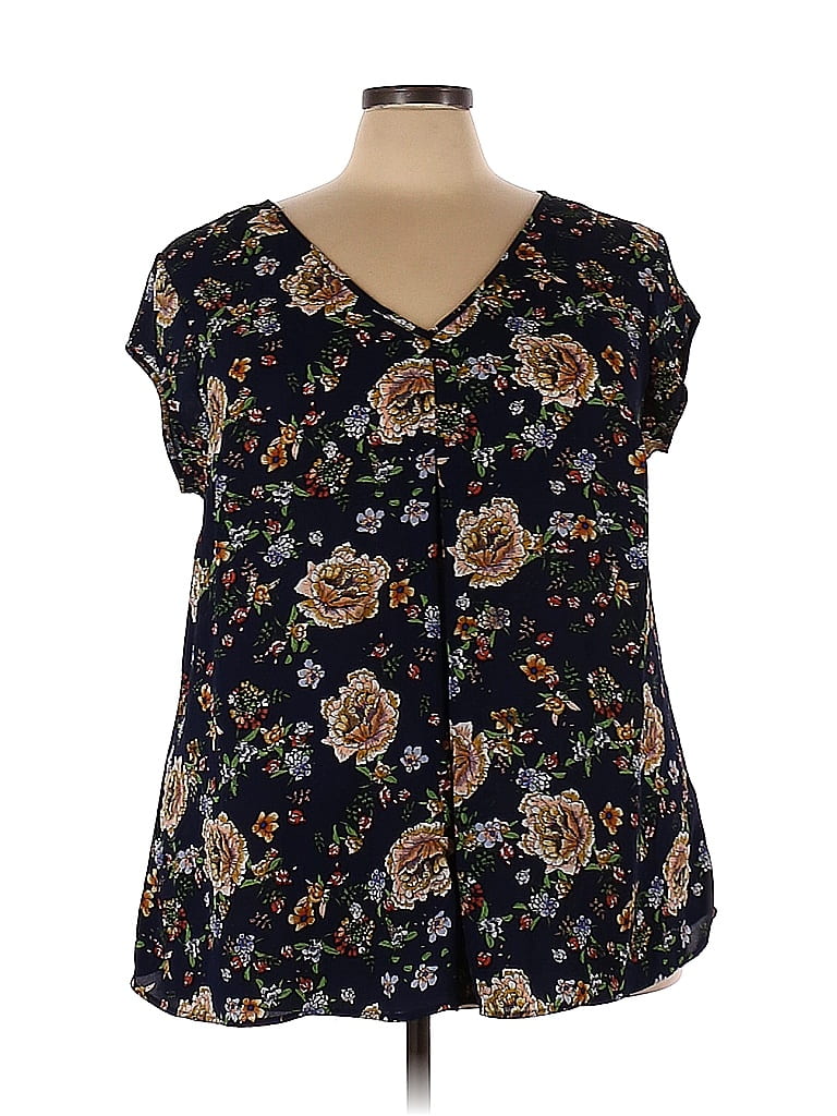 Halogen 100% Polyester Floral Blue Short Sleeve Blouse Size 3X (Plus ...