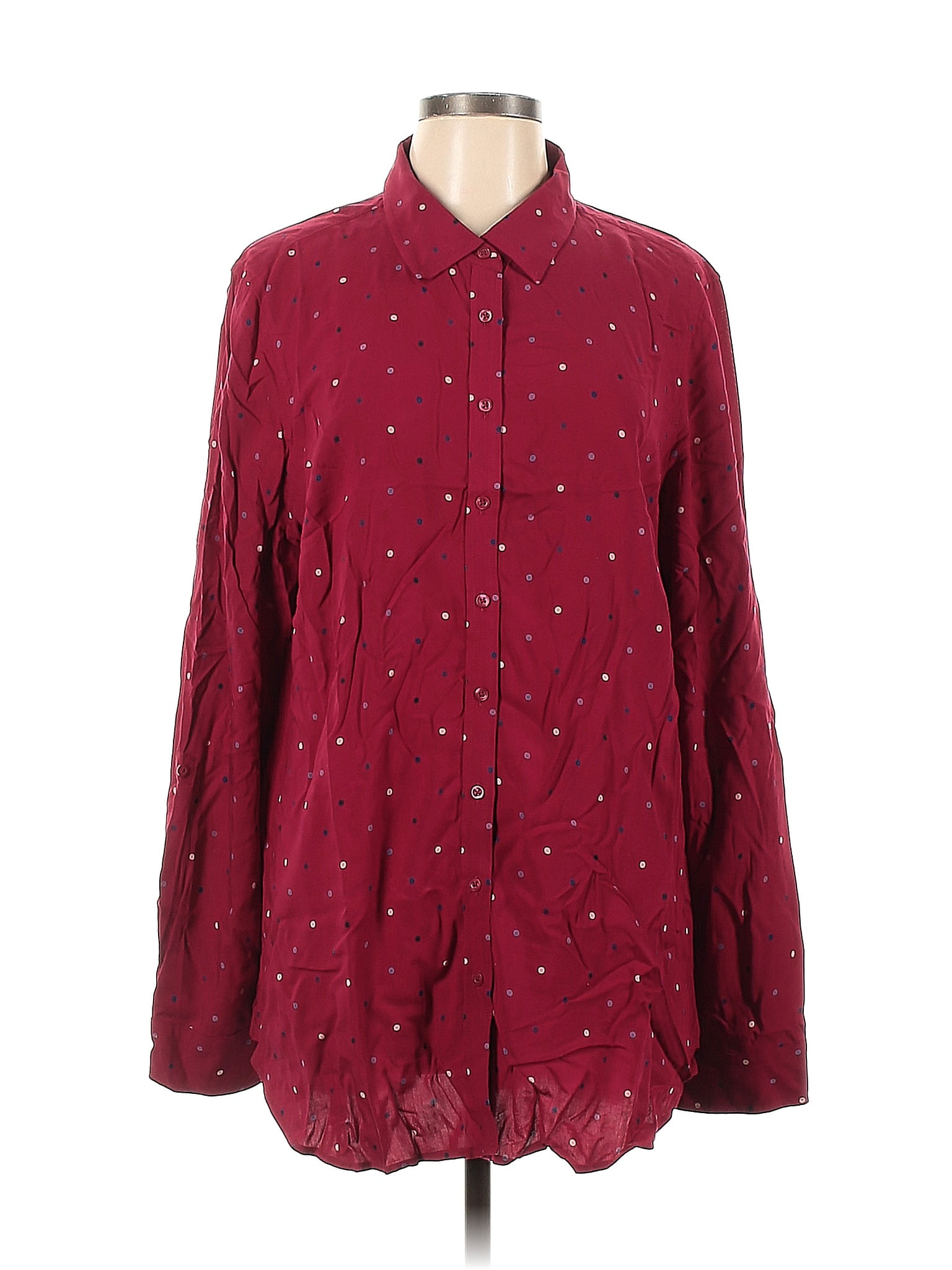 Talbots Outlet 100% Rayon Burgundy Long Sleeve Button-Down Shirt Size L ...