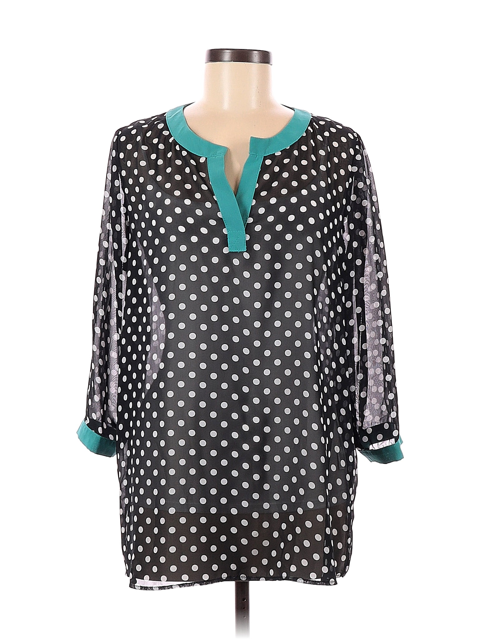 Travelsmith 100% Polyester Teal Black 3/4 Sleeve Blouse Size M - 84% ...