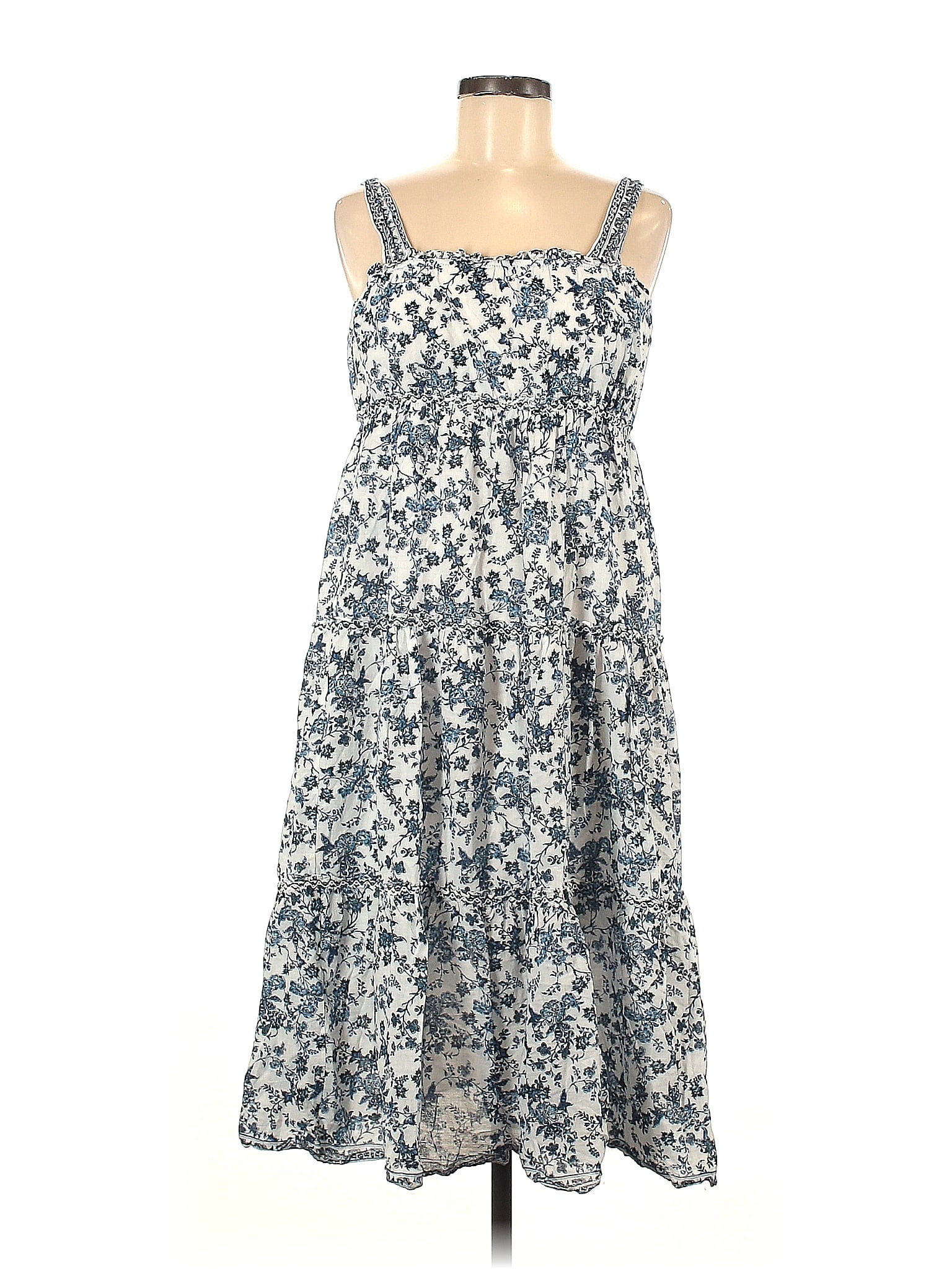 Max Studio 100% Cotton Floral Motif Acid Wash Print Blue Casual Dress ...