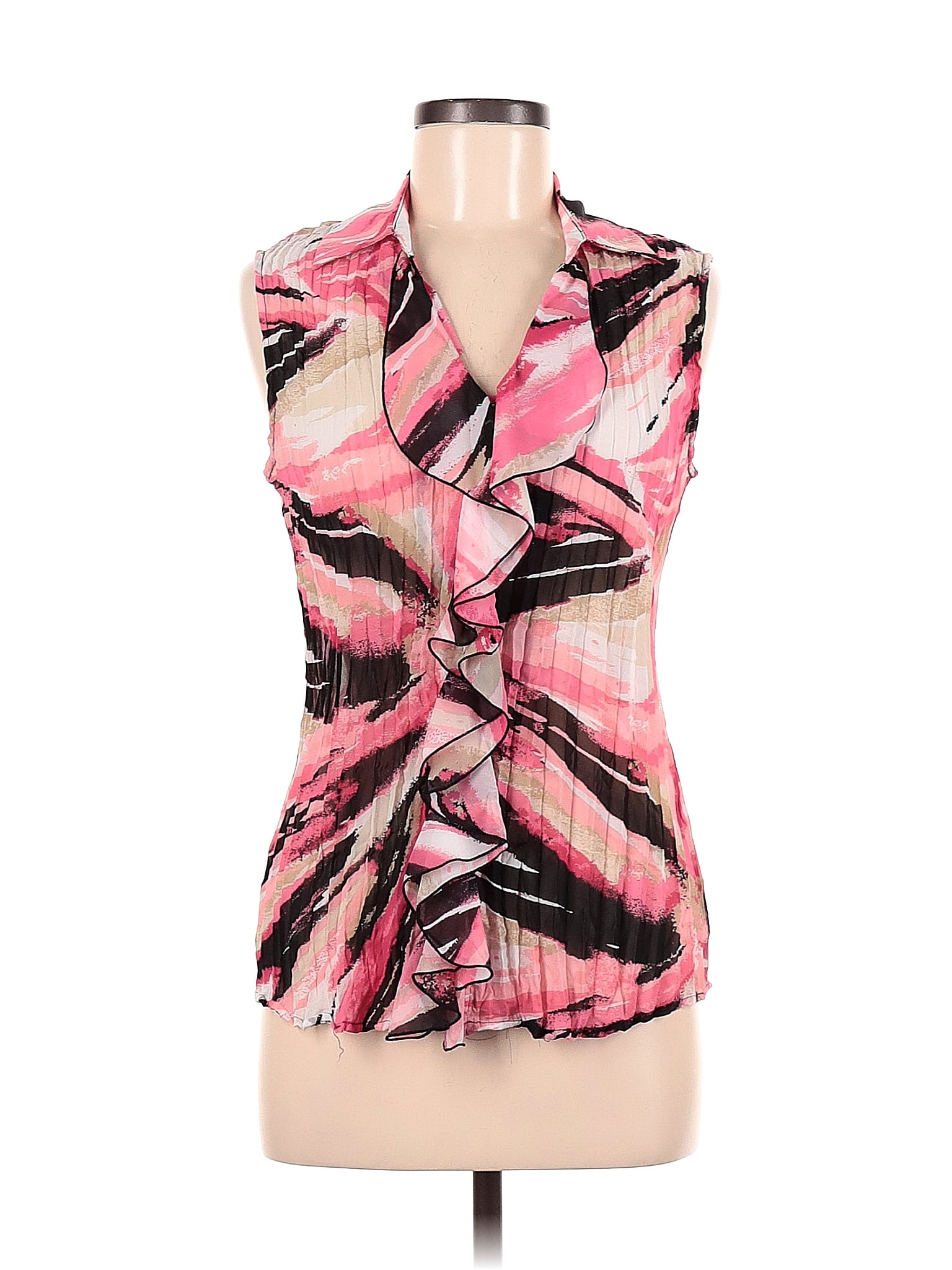 Styleandco 100 Polyester Tropical Multi Color Pink Sleeveless Blouse