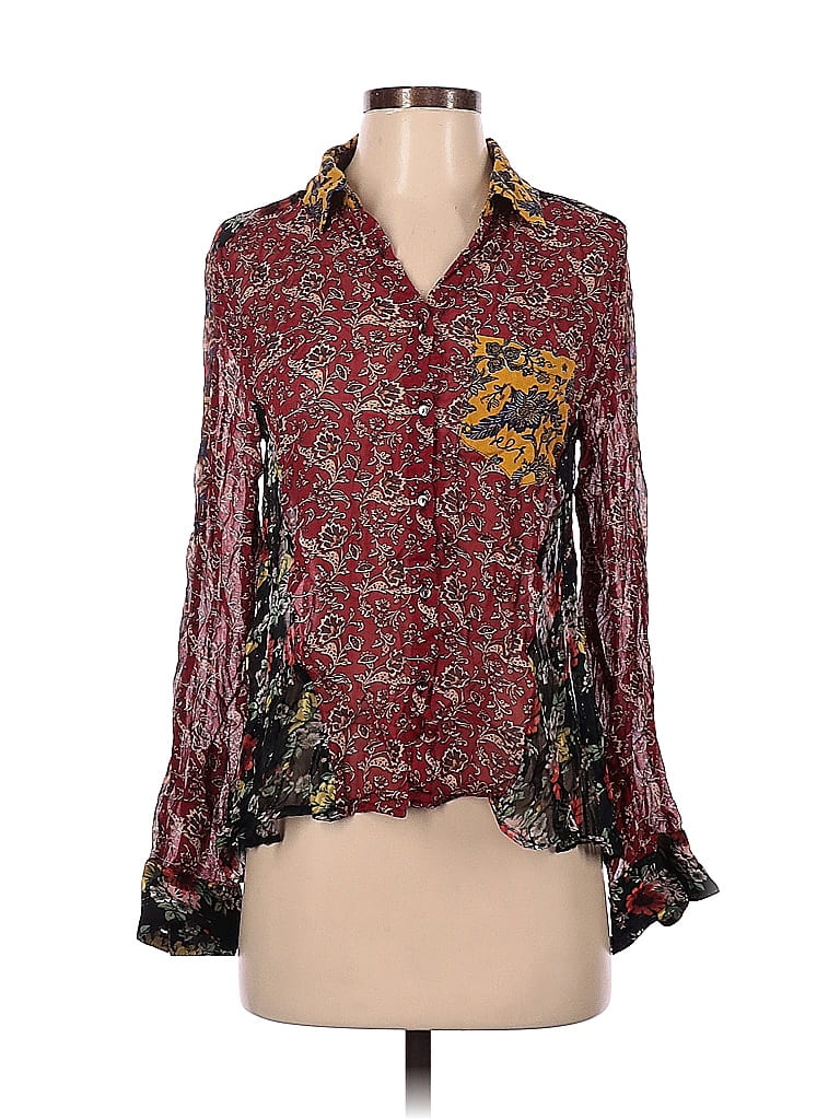 Zara Paisley Baroque Print Batik Burgundy Long Sleeve Blouse Size XS - 66% off | ThredUp