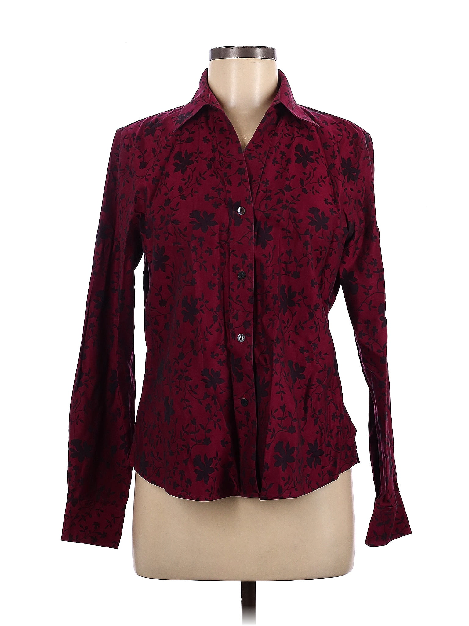 Assorted Brands 100 Cotton Floral Maroon Burgundy Long Sleeve Button