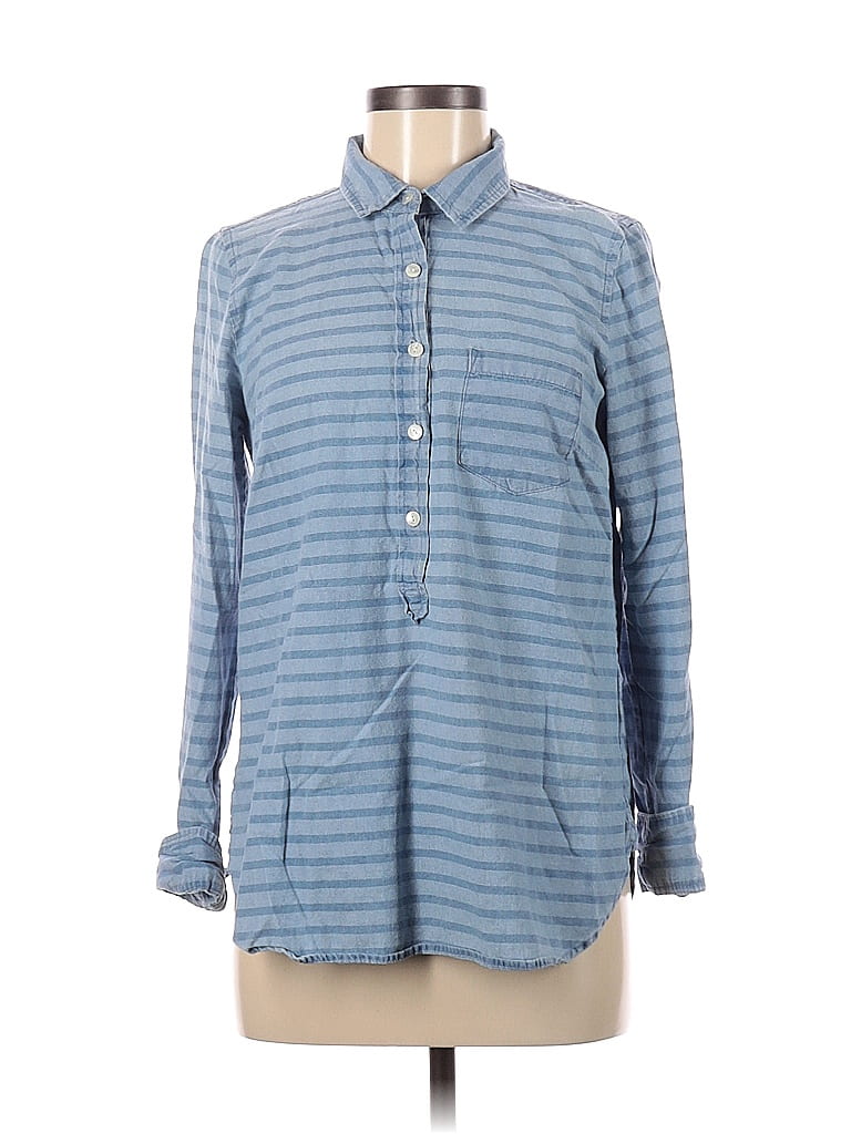 J.Crew 100% Cotton Stripes Blue Long Sleeve Button-Down Shirt Size 4 - 90% off | ThredUp
