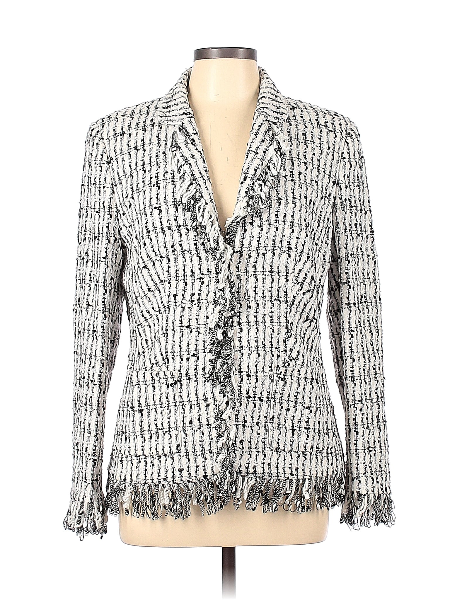 Escada Marled Snake Print Tweed Silver White Blazer Size 42 (EU) - 85% ...