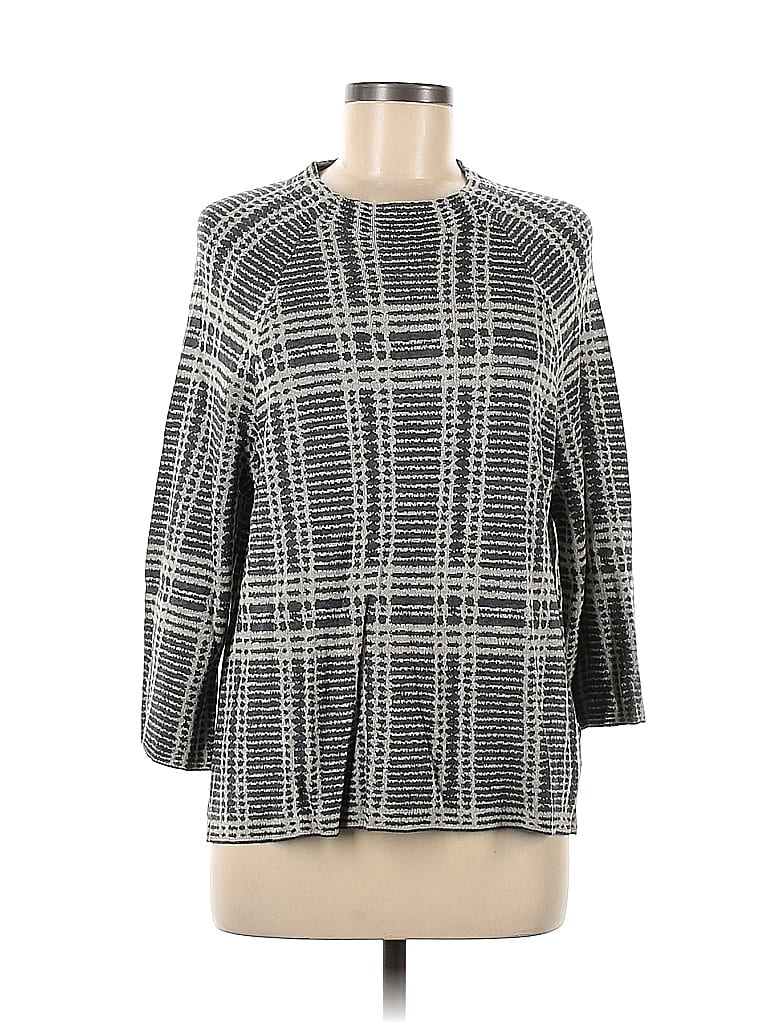 Eileen Fisher Checkered-gingham Color Block Plaid Black Gray Pullover ...