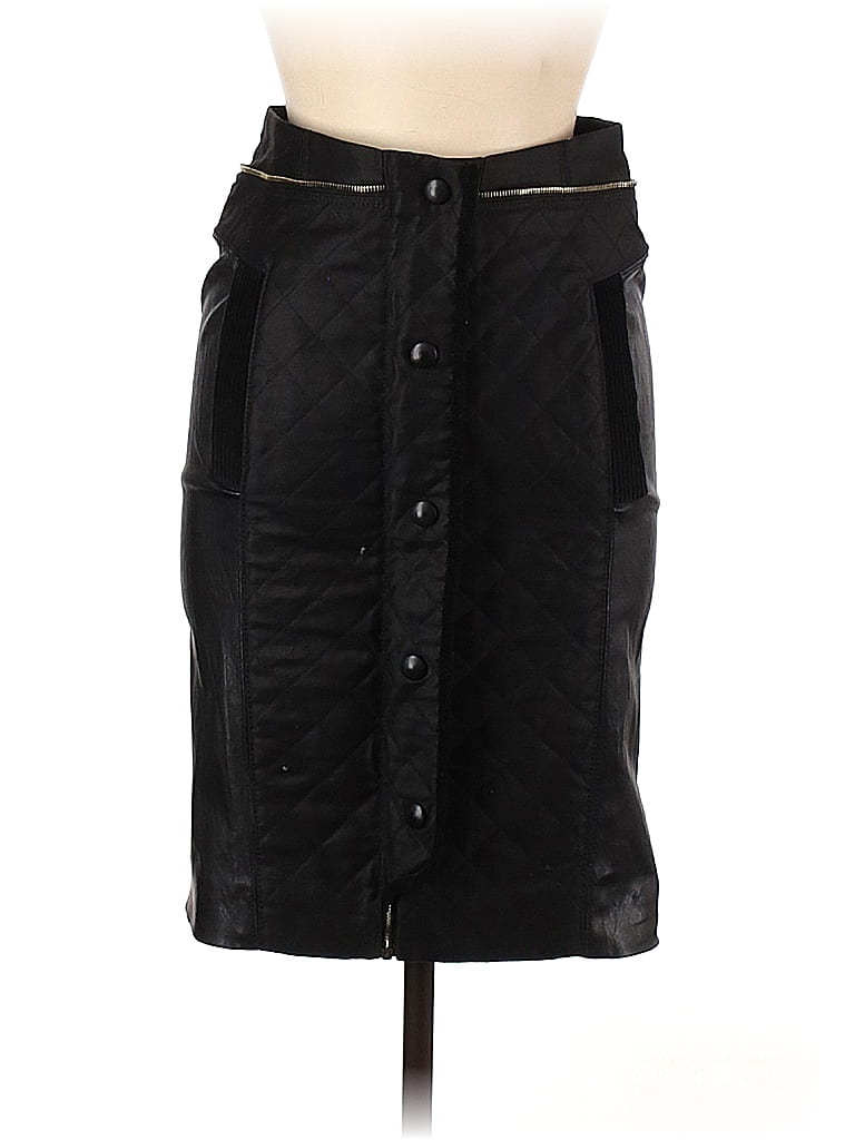 Balenciaga 100% Lambswool Solid Black Quilted Cotton and Leather Paneled Skirt Size 38 (FR) - 77 ...