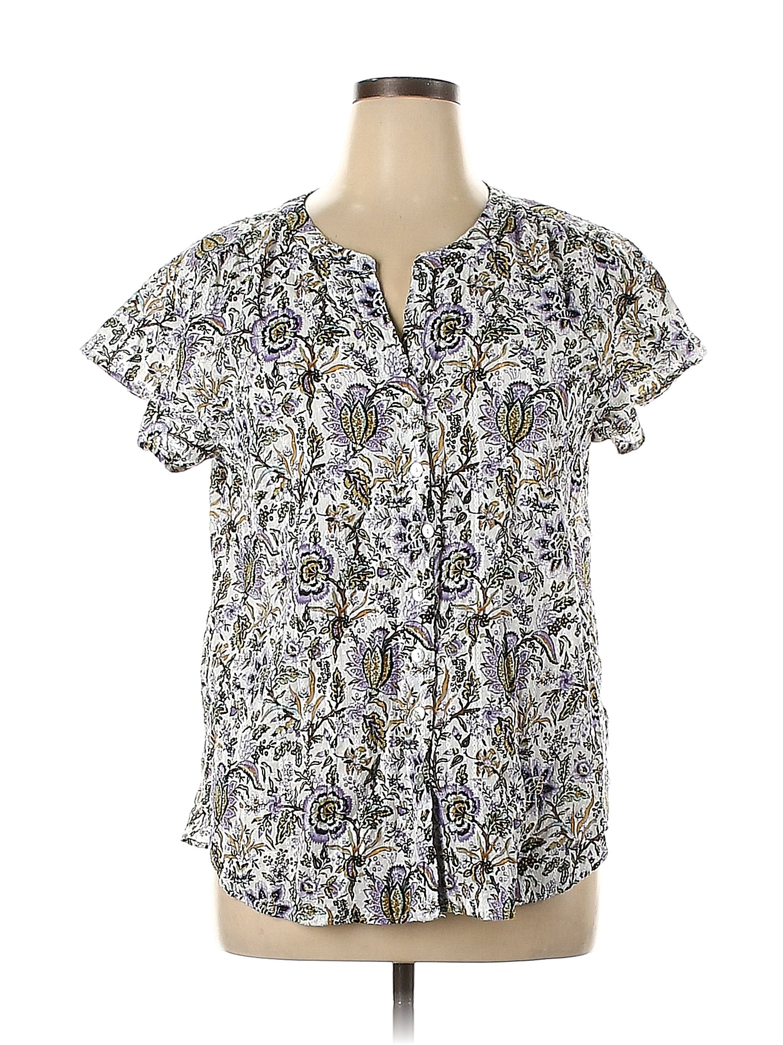 Jane And Delancey 100 Cotton Paisley White Purple Short Sleeve Blouse