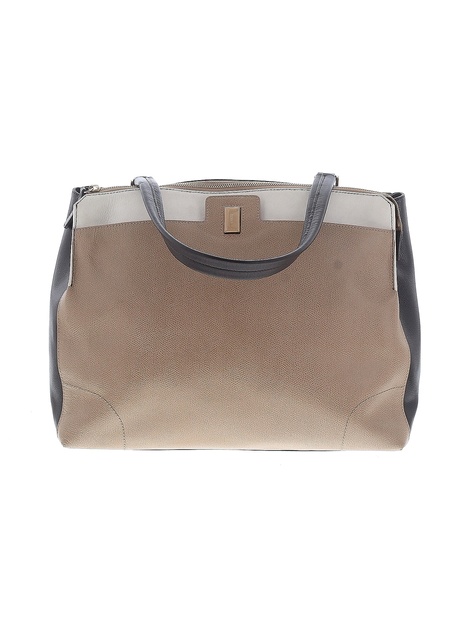 FURLA 100% Leather Color Block Solid Tan Gray Leather Shoulder Bag One ...