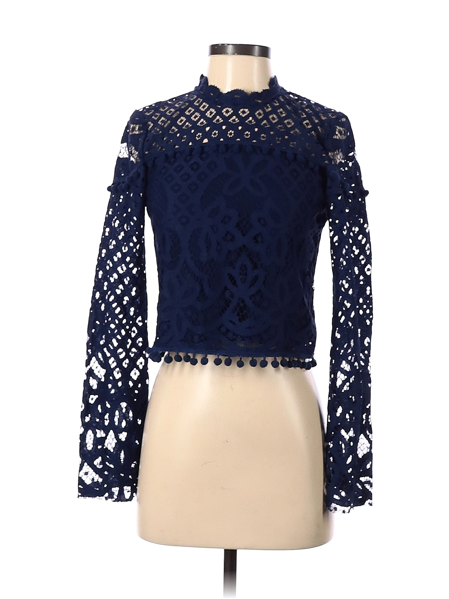 Tularosa Polka Dots Navy Blue Long Sleeve Blouse Size XS - 79% off ...