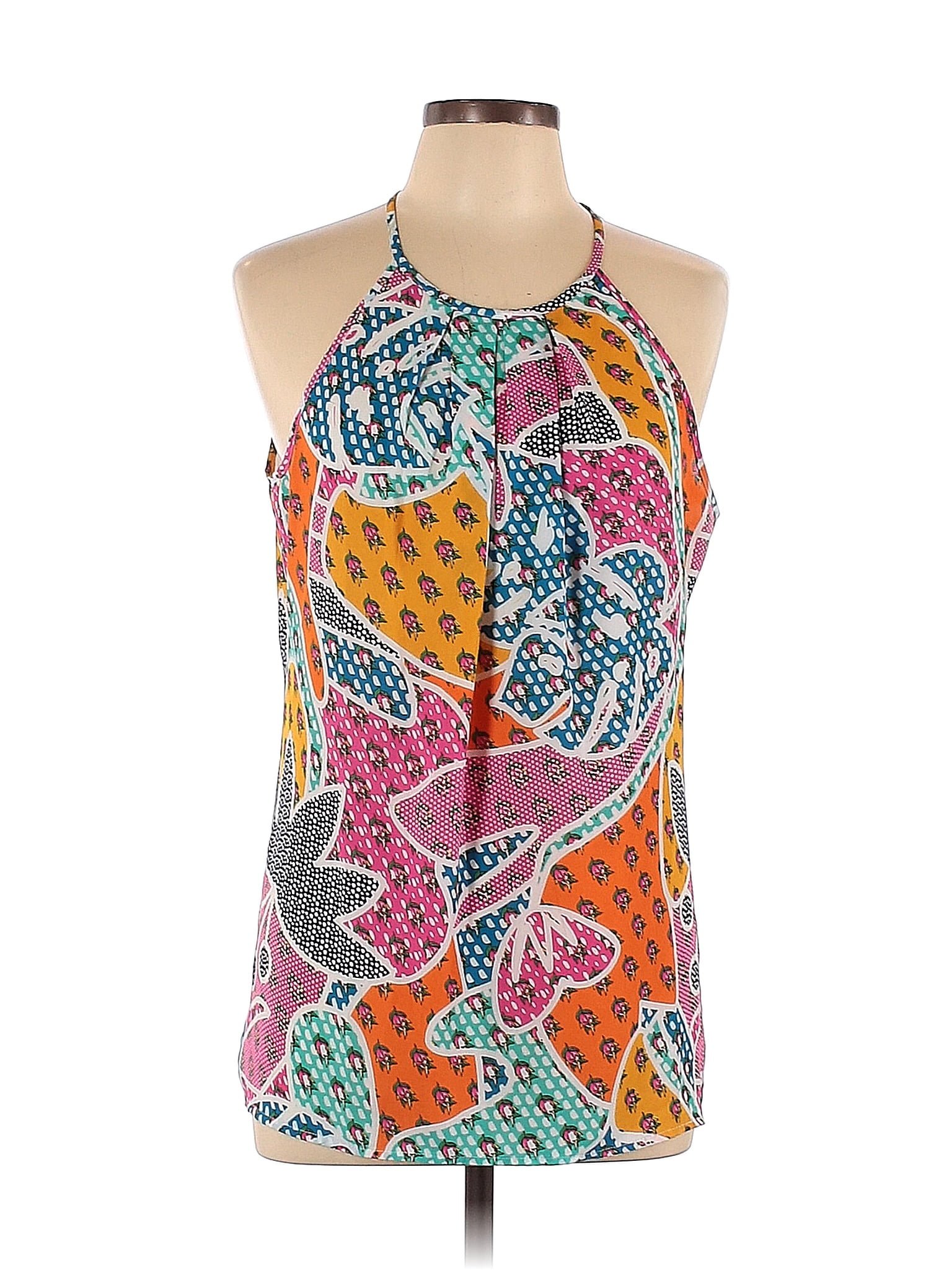 Violet And Claire 100 Polyester Multi Color Orange Sleeveless Blouse