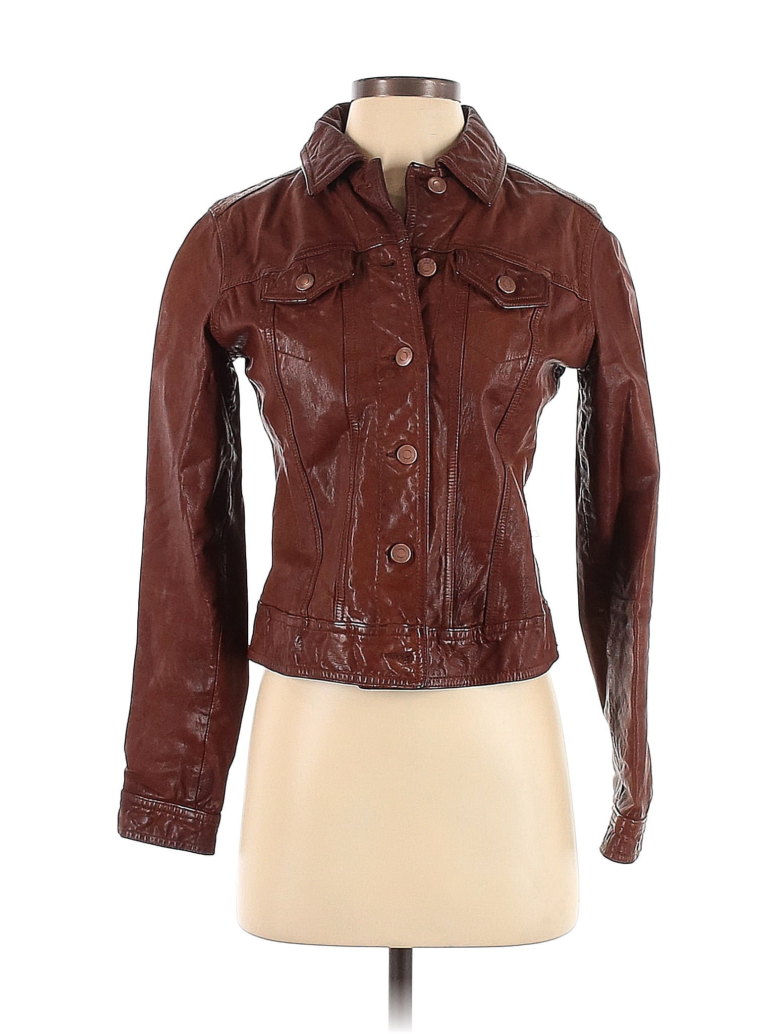 Gap 100% Leather Solid Brown Leather Jacket Size XS - 70% off | thredUP