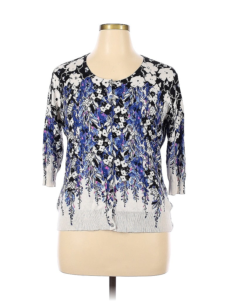 Cato Color Block Floral White Blue Cardigan Size XL - 45% off | thredUP