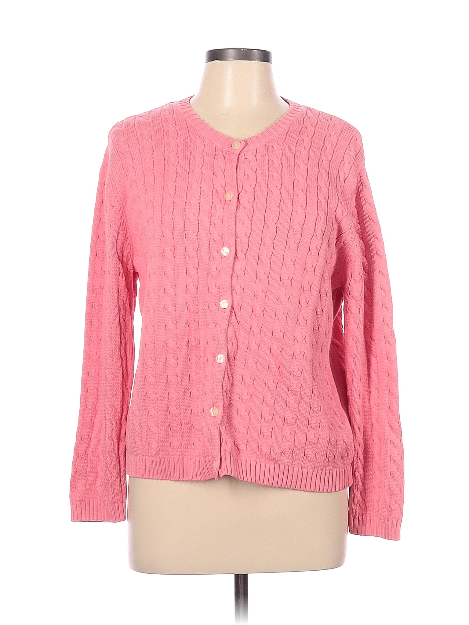 Appleseeds 100 Cotton Color Block Solid Pink Cardigan Size L 66 Off