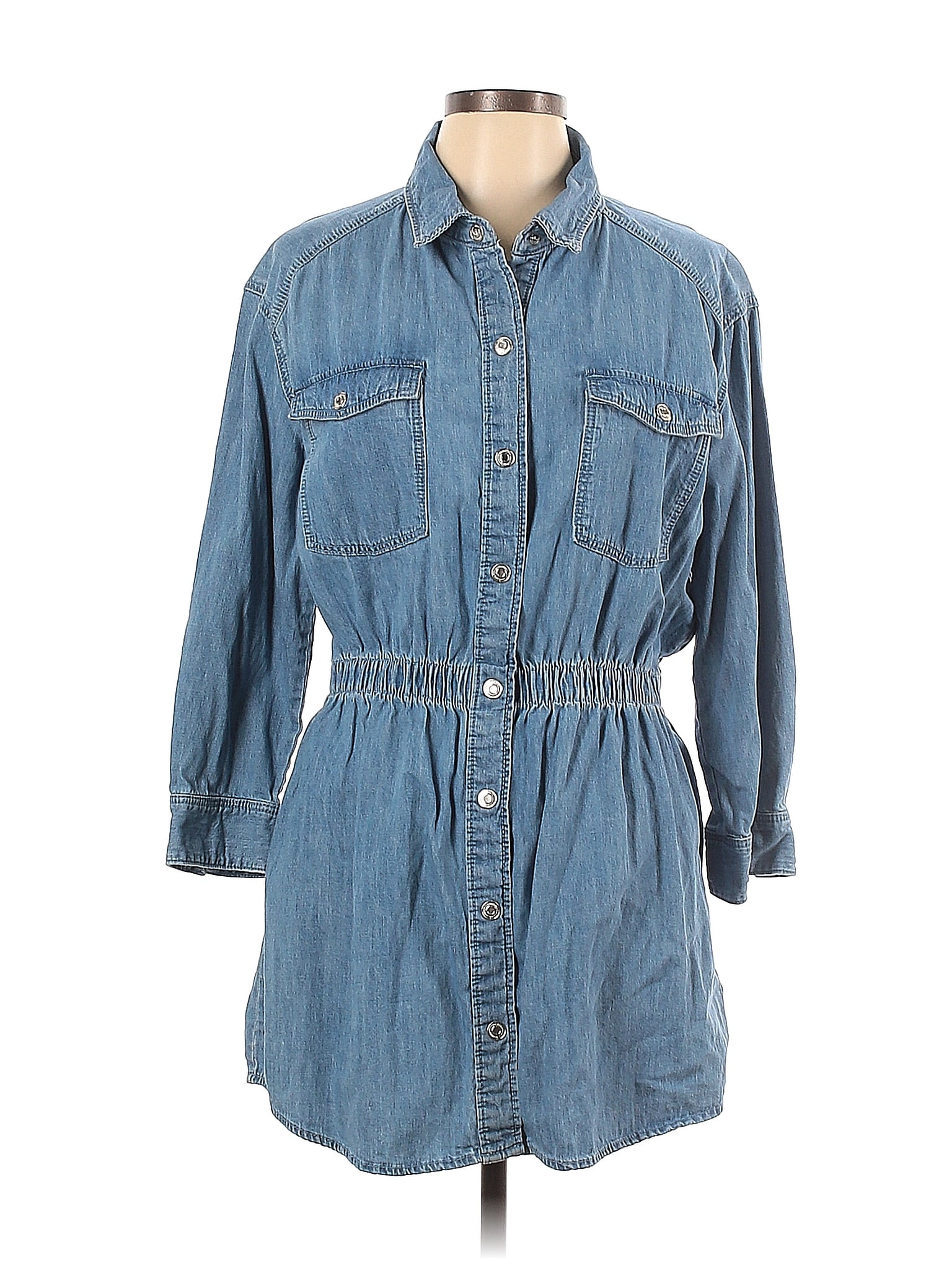 Zara 100% Cotton Blue Long Sleeve Button-Down Shirt Size L - 50% off ...